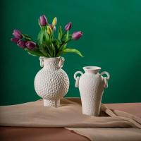China Modern Ceramic Vase with Ring Ear Handmade Rustic Home Decoration 22cm Height Beige for sale
