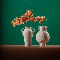 China Modern Ceramic Vase with Ring Ear Handmade Rustic Home Decoration 22cm Height Beige for sale