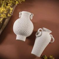 China Modern Ceramic Vase with Ring Ear Handmade Rustic Home Decoration 22cm Height Beige for sale