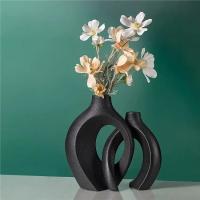 China Nordic Style Ceramic Vase Set 26.5cm Creative Home Hydroponic Dry Flower Vase Wholesale Black White Blue for sale