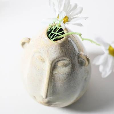 China Modern Ceramic Vase 15.5cm Retro Face Decor Living Room Soft Ornament for sale