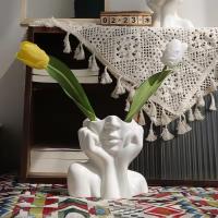 China Modern White Ceramic Flower Vase Human Face Sculpture Home Decor 18x9x15cm for sale