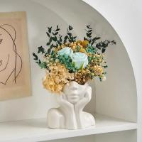 China Modern White Ceramic Flower Vase Human Face Sculpture Home Decor 18x9x15cm for sale