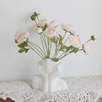 China Modern White Ceramic Flower Vase Human Face Sculpture Home Decor 18x9x15cm for sale