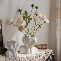China Modern White Ceramic Flower Vase Human Face Sculpture Home Decor 18x9x15cm for sale