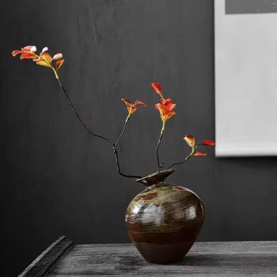 China Japanese Antique Zen Ceramic Flower Vase 12x6.2x14cm Modern Home Decor with 5 Color Options for sale
