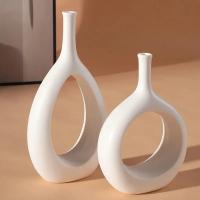China Nordic Modern White Black Ceramic Vase 16x31cm Hollow Out Home Decor Desktop Flower Vase for sale