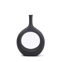 China Nordic Modern White Black Ceramic Vase 16x31cm Hollow Out Home Decor Desktop Flower Vase for sale