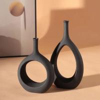 China Nordic Modern White Black Ceramic Vase 16x31cm Hollow Out Home Decor Desktop Flower Vase for sale