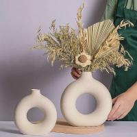 China Modern Ceramic Donut Vase Set S M L Beige Black Matt Glaze Dry Flower Hydroponic Home Decor for sale