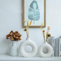 China Modern Ceramic Donut Vase Set 3 Sizes 21.5cm 15cm for Dried Flower Home Decoration for sale