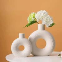 China Modern Ceramic Donut Vase Set 3 Sizes 21.5cm 15cm for Dried Flower Home Decoration for sale