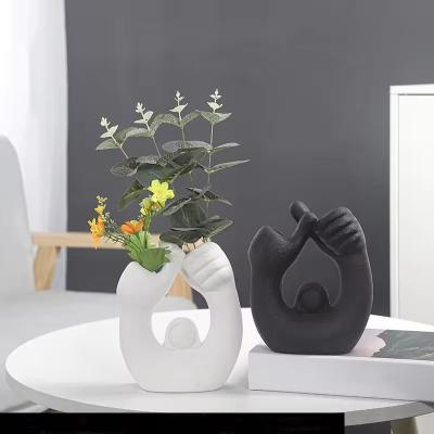 China Nordic Ceramic Thumb Up Dried Flower Vase 13.2cm Modern Home Desktop Decor for sale
