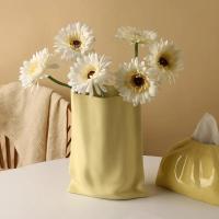 China Modern Kraft Paper Bag Shape Ceramic Vase 20x23.5cm Cream White Green Nordic Home Decor Tabletop for sale