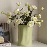 China Modern Kraft Paper Bag Shape Ceramic Vase 20x23.5cm Cream White Green Nordic Home Decor Tabletop for sale