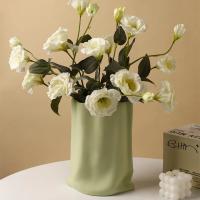 China Modern Kraft Paper Bag Shape Ceramic Vase 20x23.5cm Cream White Green Nordic Home Decor Tabletop for sale
