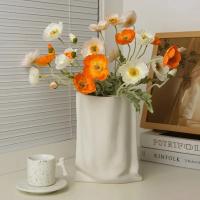 China Modern Kraft Paper Bag Shape Ceramic Vase 20x23.5cm Cream White Green Nordic Home Decor Tabletop for sale