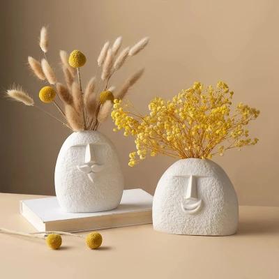 China Modern White Ceramic Flower Vase 7.5x6.5x14 cm Decorative Abstract Art Home Decor for sale