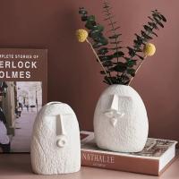China Modern White Ceramic Flower Vase 7.5x6.5x14 cm Decorative Abstract Art Home Decor for sale