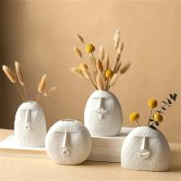 China Modern White Ceramic Flower Vase 7.5x6.5x14 cm Decorative Abstract Art Home Decor for sale