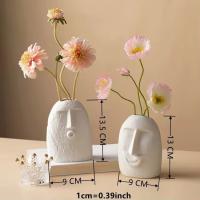 China Modern White Ceramic Flower Vase 7.5x6.5x14 cm Decorative Abstract Art Home Decor for sale