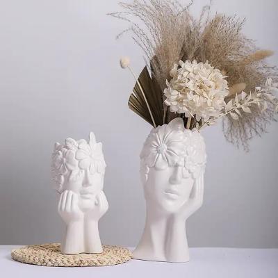 China Nordic Ceramic Flower Vase White Female Form Sculpture for Home Decor Wedding Centerpiece 28x20x20 cm for sale