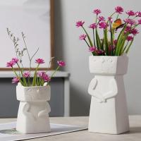 China Nordic Ceramic Cat Flower Vase Handmade White Hydroponic Plant Pot Home Decoration 12 pcs MOQ for sale