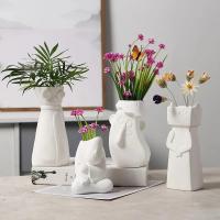 China Nordic Ceramic Cat Flower Vase Handmade White Hydroponic Plant Pot Home Decoration 12 pcs MOQ for sale