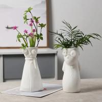 China Nordic Ceramic Cat Flower Vase Handmade White Hydroponic Plant Pot Home Decoration 12 pcs MOQ for sale