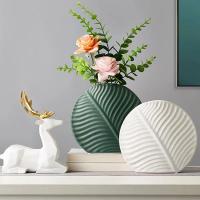 China Modern Ceramic Leaf Vase 7.5x6.5x14 cm Matt Glaze Artificial Flower Bouquet Holder Home Decorative Wedding Table for sale