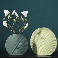 China Modern Ceramic Leaf Vase 7.5x6.5x14 cm Matt Glaze Artificial Flower Bouquet Holder Home Decorative Wedding Table for sale
