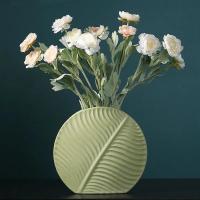 China Modern Ceramic Leaf Vase 7.5x6.5x14 cm Matt Glaze Artificial Flower Bouquet Holder Home Decorative Wedding Table for sale
