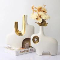 China Modern Luxury Gold Plated Ceramic Vase 15x15x30 cm Matt Finish Home Decor for sale
