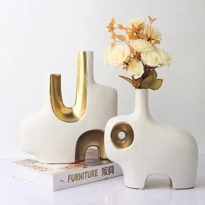 China Modern Luxury Gold Plated Ceramic Vase 15x15x30 cm Matt Finish Home Decor for sale