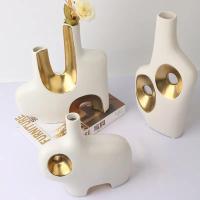 China Modern Luxury Gold Plated Ceramic Vase 15x15x30 cm Matt Finish Home Decor for sale