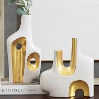 China Modern Luxury Gold Plated Ceramic Vase 15x15x30 cm Matt Finish Home Decor for sale