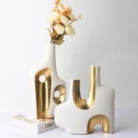 China Modern Luxury Gold Plated Ceramic Vase 15x15x30 cm Matt Finish Home Decor for sale