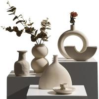 China Nordic Ceramic Flower Vase 28x28x12 cm Modern Minimalist Dried Flower Pot for Home Living Room Desktop Decor for sale