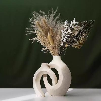 China Modern Unglazed Ceramic Vase Set for Home Decor Nordic Style Dried Flowers 16.2x21.5cm for sale