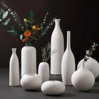 China White Ceramic Vase Striped Brushed Texture Narrow Mouth 25x10x49cm Home Decorative Flower Vessel for sale