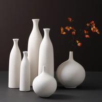China White Ceramic Vase Striped Brushed Texture Narrow Mouth 25x10x49cm Home Decorative Flower Vessel for sale