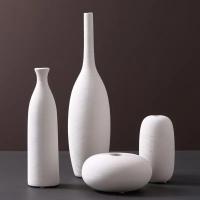 China White Ceramic Vase Striped Brushed Texture Narrow Mouth 25x10x49cm Home Decorative Flower Vessel for sale