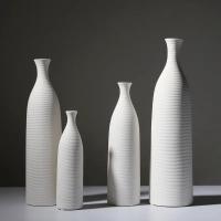 China White Ceramic Vase Striped Brushed Texture Narrow Mouth 25x10x49cm Home Decorative Flower Vessel for sale