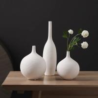 China White Ceramic Vase Striped Brushed Texture Narrow Mouth 25x10x49cm Home Decorative Flower Vessel for sale
