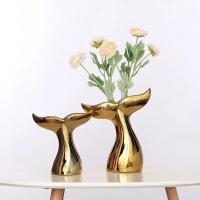 China Gold Ceramic Mermaid Tail Vase Art Deco Home Decoration 24cm Tall for sale