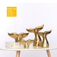 China Gold Ceramic Mermaid Tail Vase Art Deco Home Decoration 24cm Tall for sale
