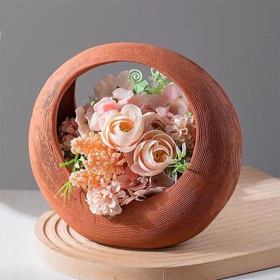 China European Red Clay Ceramic Vase 21x10.3x19.3cm Modern Hydroponic Dried Flower Basket Home Decoration for sale