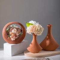 China European Red Clay Ceramic Vase 21x10.3x19.3cm Modern Hydroponic Dried Flower Basket Home Decoration for sale