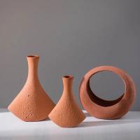 China European Red Clay Ceramic Vase 21x10.3x19.3cm Modern Hydroponic Dried Flower Basket Home Decoration for sale
