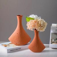 China European Red Clay Ceramic Vase 21x10.3x19.3cm Modern Hydroponic Dried Flower Basket Home Decoration for sale
